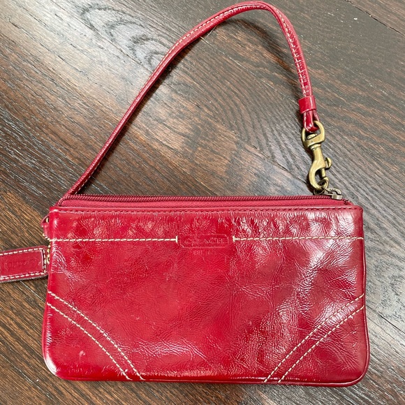 Coach | Bags | Authentic Coach Red Patent Leather Wristlet | Poshmark